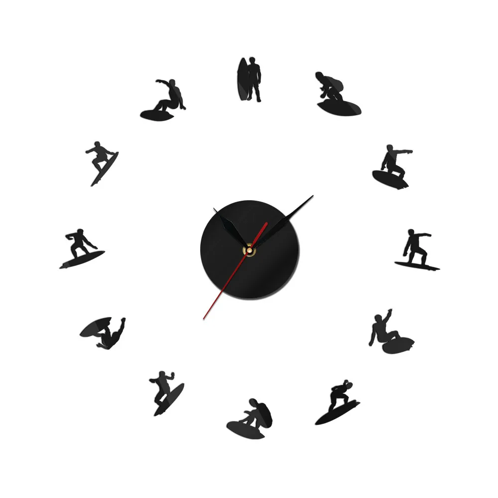 Summer Time Surfing Wave Man Diy 3d Acrylic Wall Clock Sea Decor ...