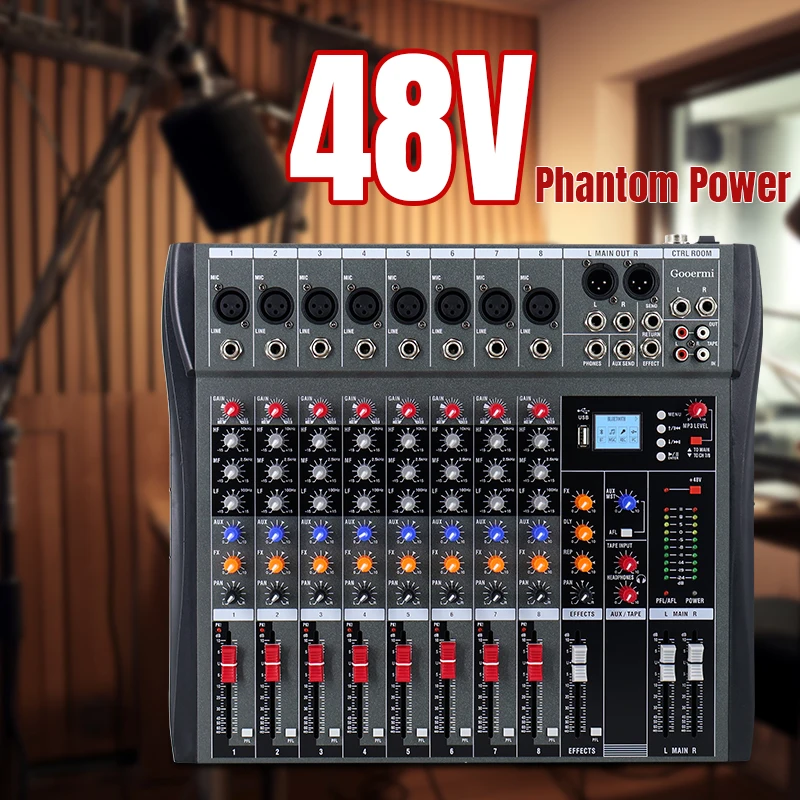 Gooermi-8-Channel-Mixer-DJ-Mixing-Console-With-Bluetooth-48V-Phantom ...