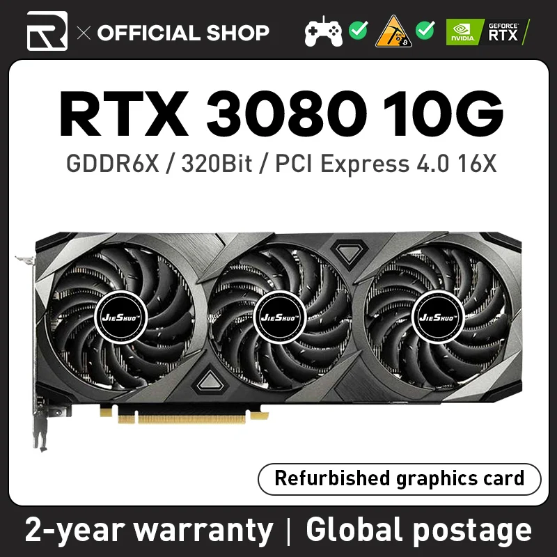 JIESHUO NVIDIA RTX 3080 10G Graphics Card GDDR6X GPU Triple Fans Mining Video Cards 320bit PCI ...