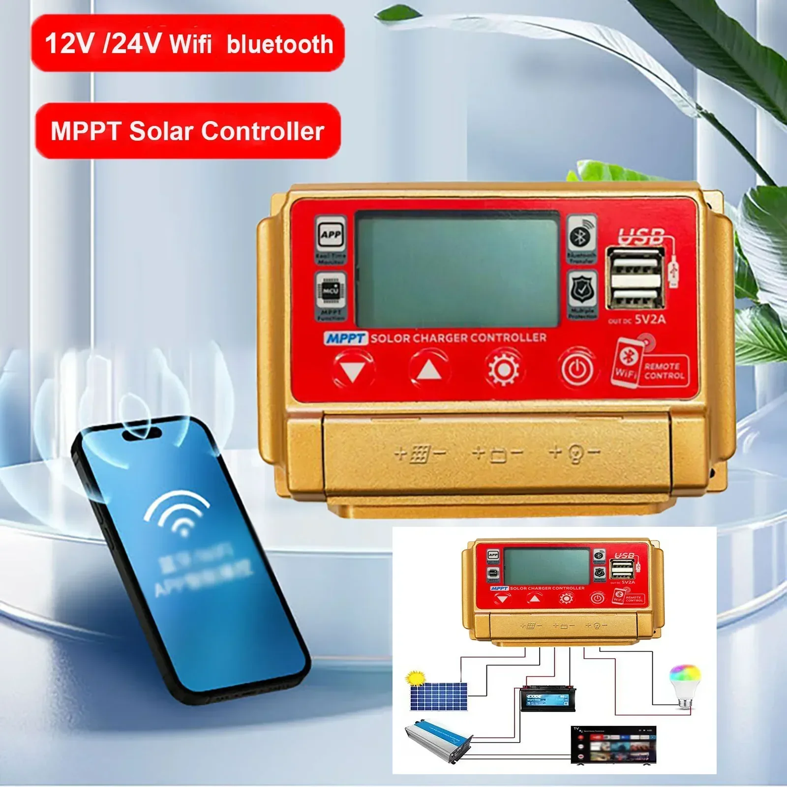12-24V-MPPT-Solar-Charge-Controller-Wifi-Bluetooth-Solar-Panel-Battery ...