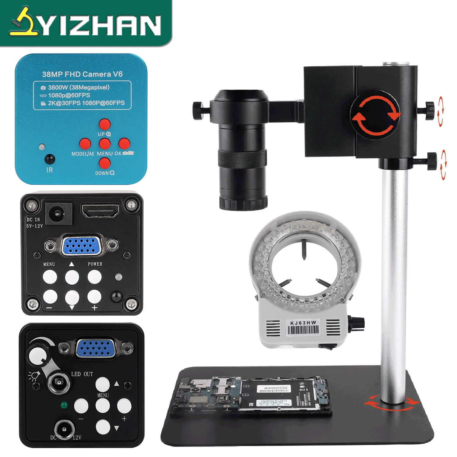 YIZHAN-2K-38MP-13MP-VGA-HDMI-Usb-Microscope-Set-Industrial-Video-Camera ...