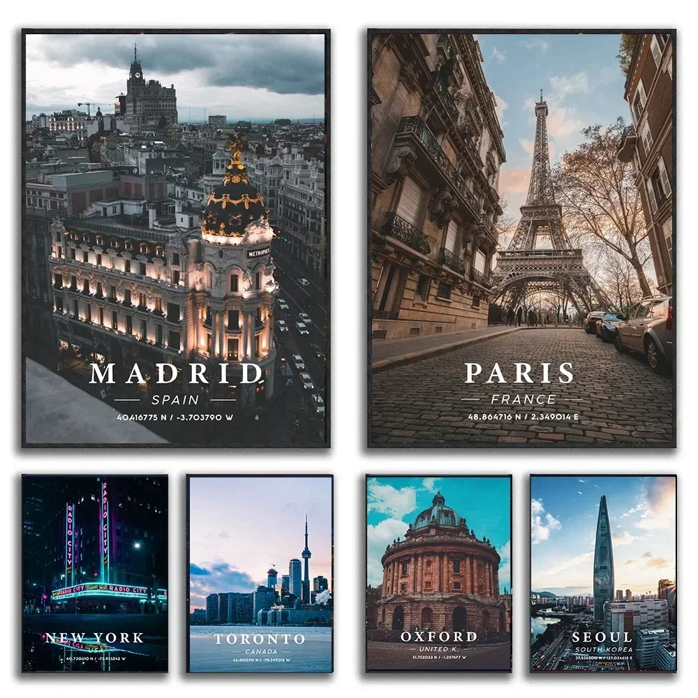 Travel-City-Paris-Eiffel-Tower-New-York-Landscape-Coordinates-Poster ...