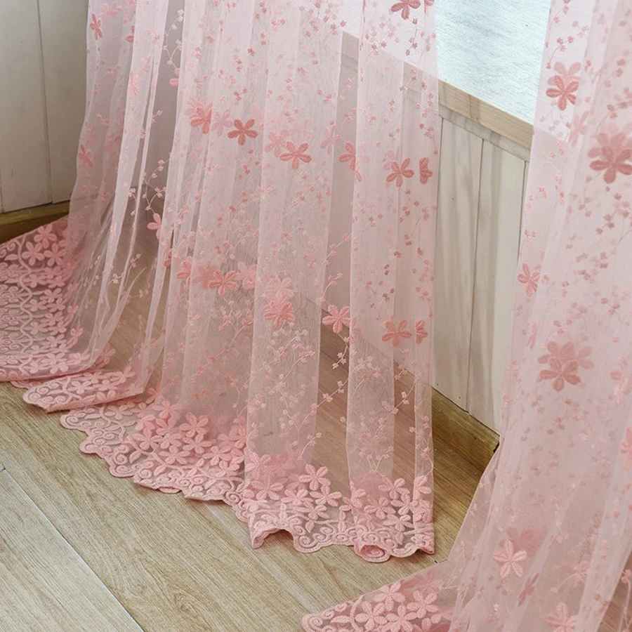 Embroidery Flowers Lace Curtains For Living Room Bedroom Sheer Kitchen ...