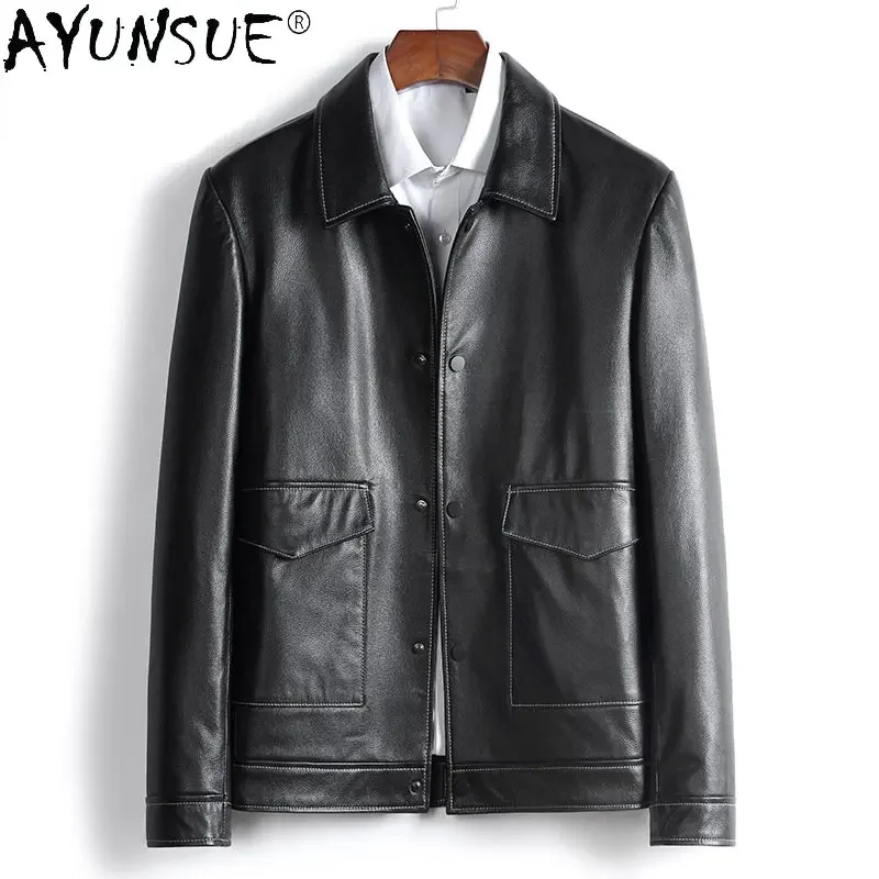 Spring-Autumn-New-Men-s-Genuine-Leather-Jacket-Men-Lapel-Casual-Single ...