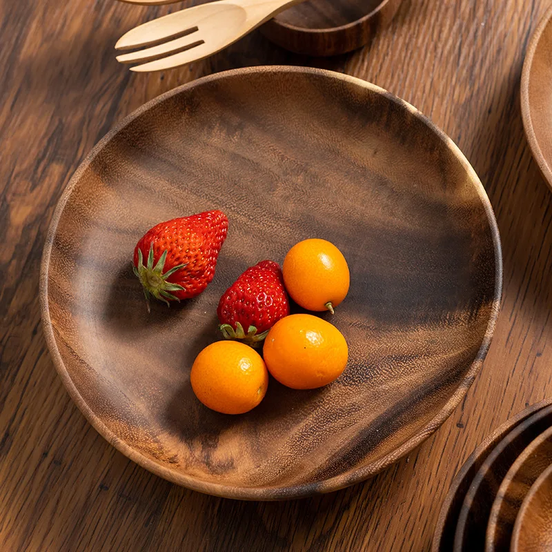 Wooden Disc Japanese Teak Plate Round Fruit Snack Plate Household Salad ...