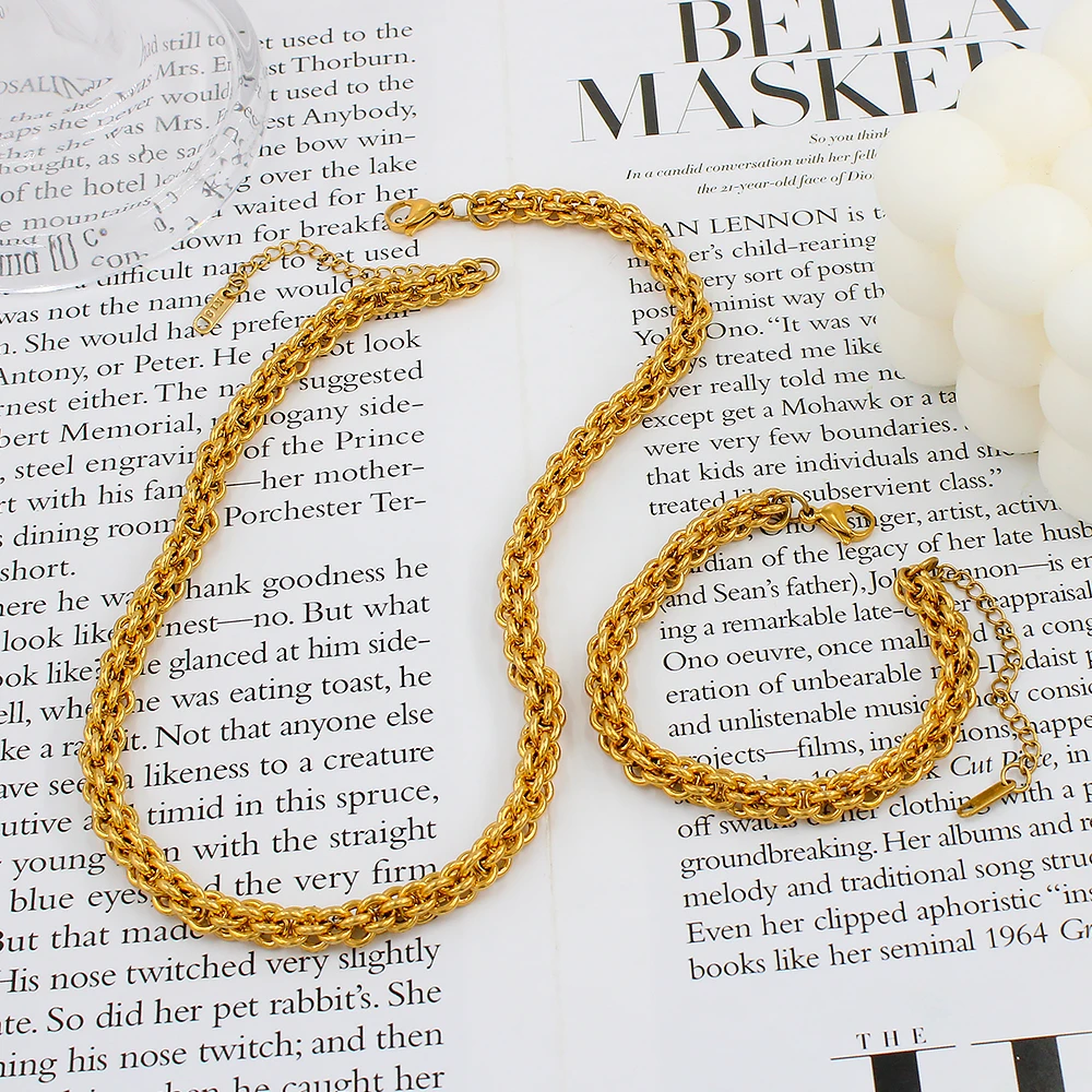 New Gold Color Stainless Steel Byzantine Emperor Chain Necklace Set for ...