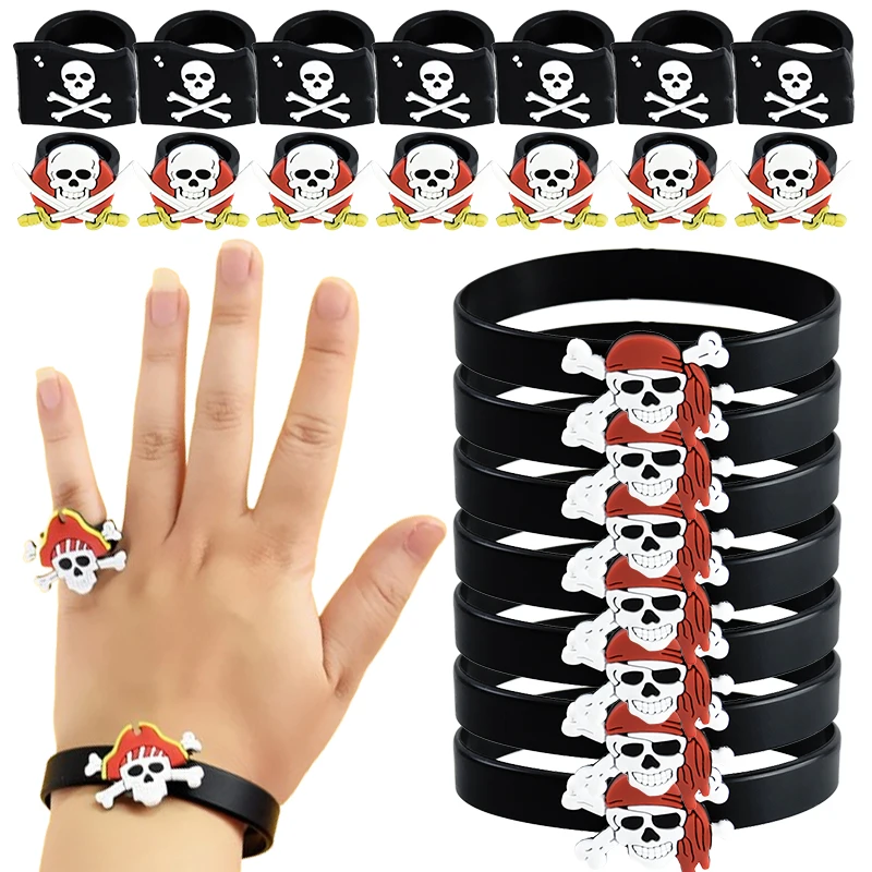 4-8pcs-Pirate-Party-Favors-Pirate-Bracelets-Rubber-Wristband-Skull ...