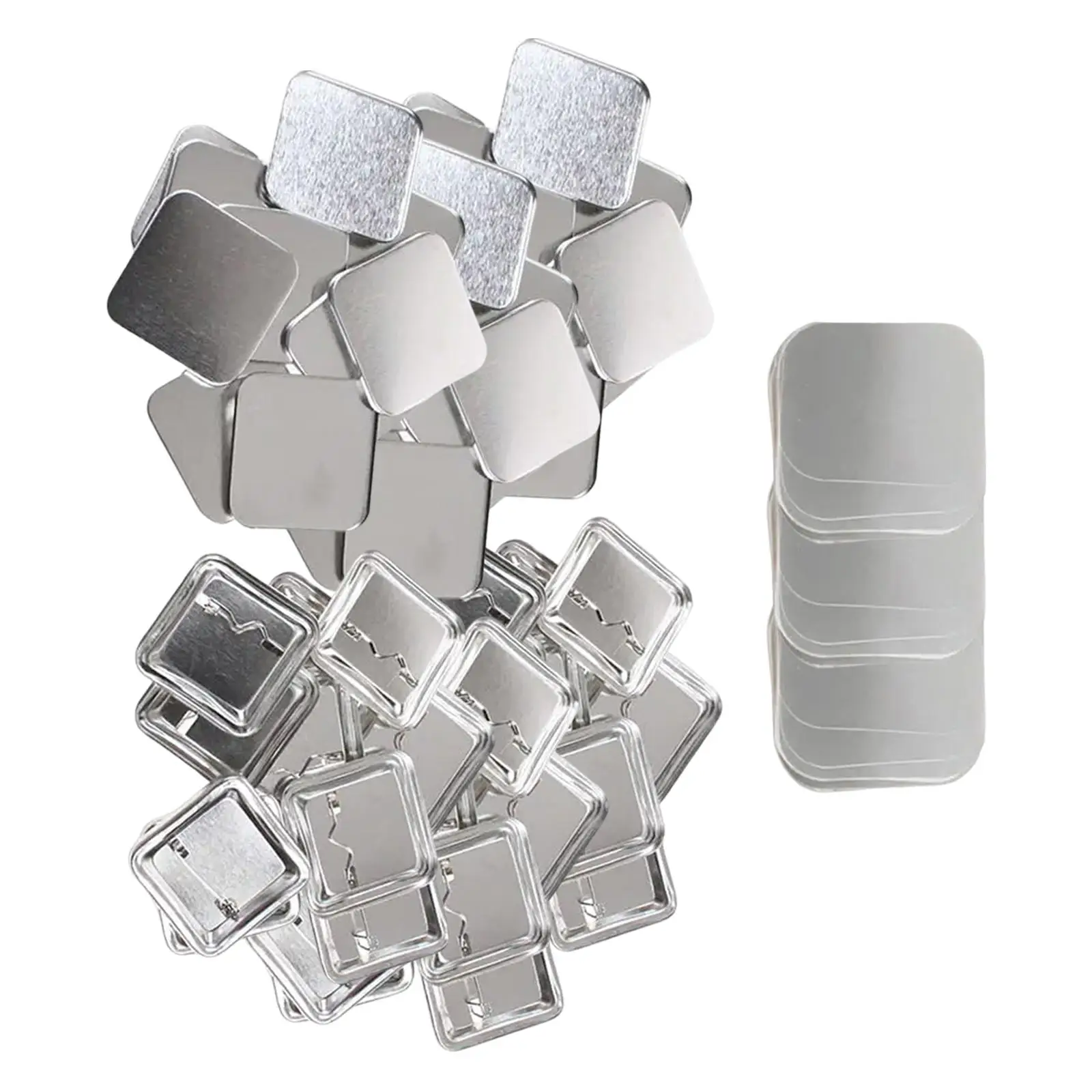 100Sets-Blank-Button-Badge-Supplies-Square-Shape-Metal-Shells-Clear ...