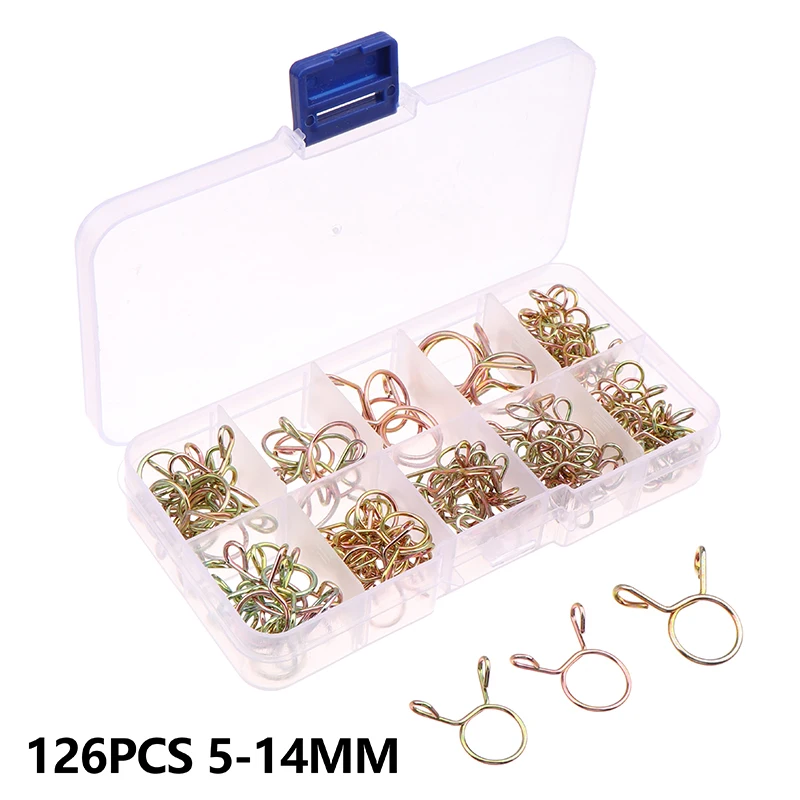 126Pcs/box 5mm-14mm Hose Clamp Zinc Plated Spring Clips Gear Hose Fuel ...