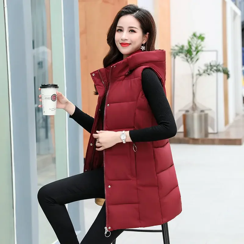 Autumn-Winter-Women-s-Hooded-Mid-Length-Vest-Padded-Jacket-Waistcoat ...