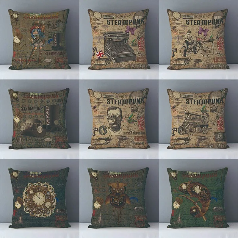 European style vintage steampunk patterns printed cozy couch cushion ...