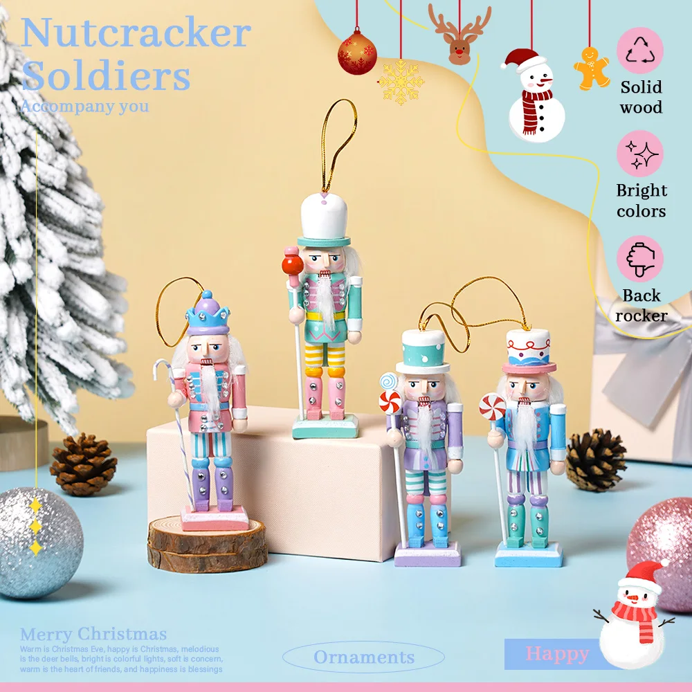 12CM Candy Series Nutcracker Soldier Wooden Ornament Christmas Tree ...