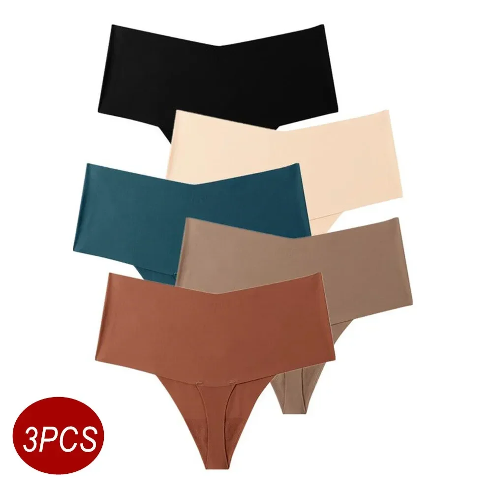 3PCS-Set-High-Waist-G-String-Women-Panties-Seamless-Ice-Silk-Slimming ...
