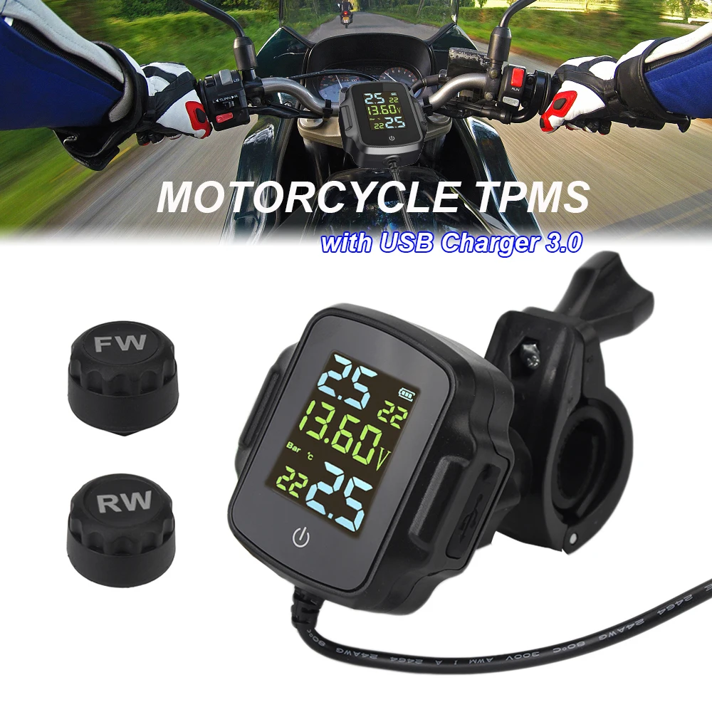Motorcycle TPMS Sensors Tire Pressure Monitoring System With Holder USB ...