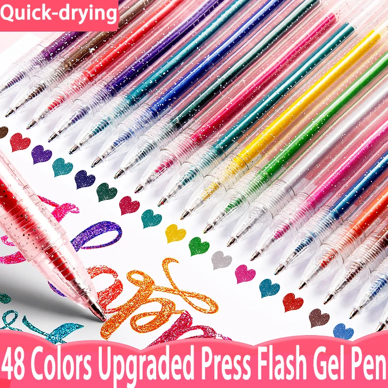 8/12/24/36/48 Colors Retractable Glitter Gel Pens Writing Art Marker ...