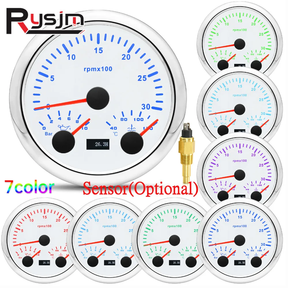 7-Color-Backlight-85MM-Gauge-3-IN-1-3000-8000RPM-Oil-Pressure-Water ...