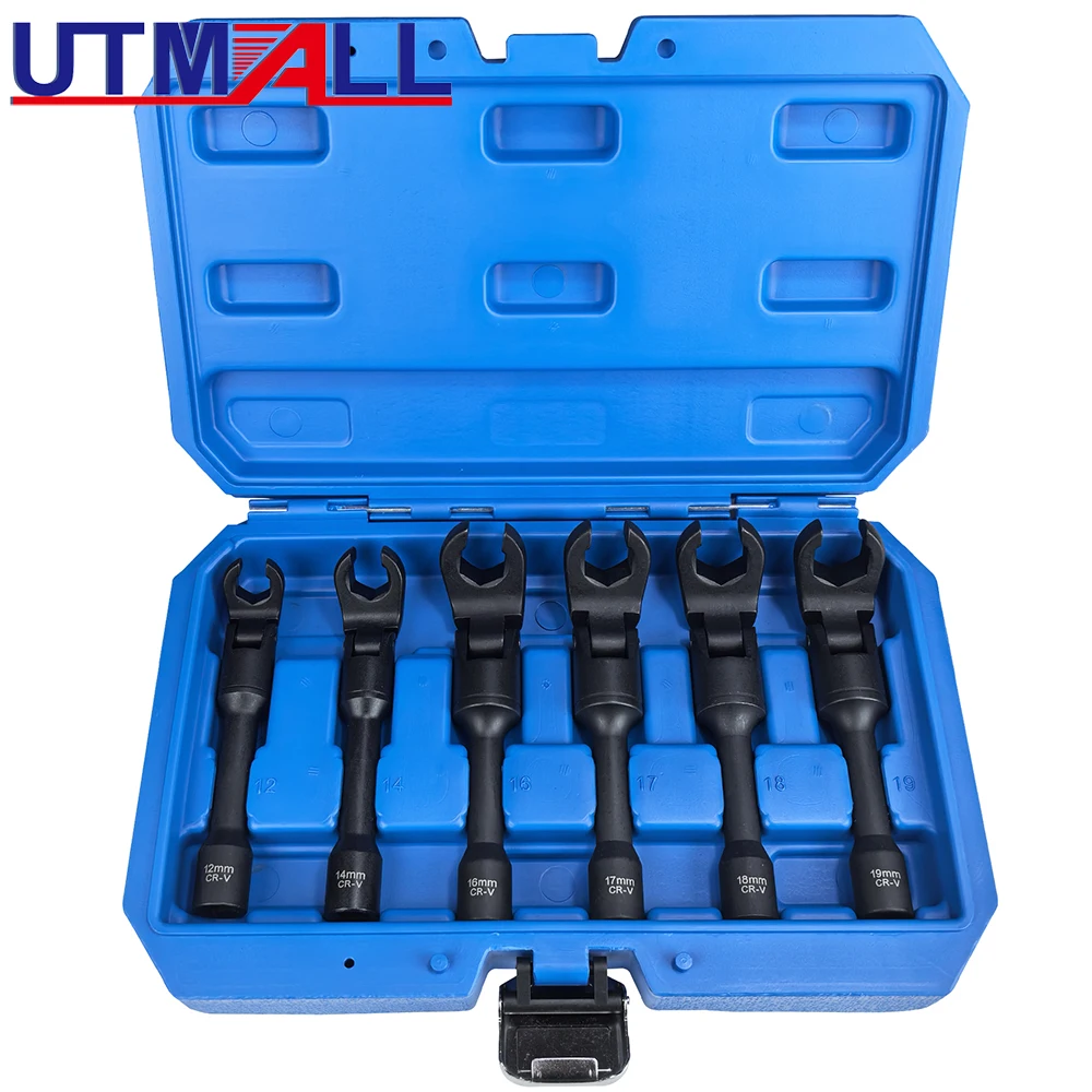 6Pcs Long Flex-Head 3/8" Drive Flare Nut Wrench Set Diesel Injector ...