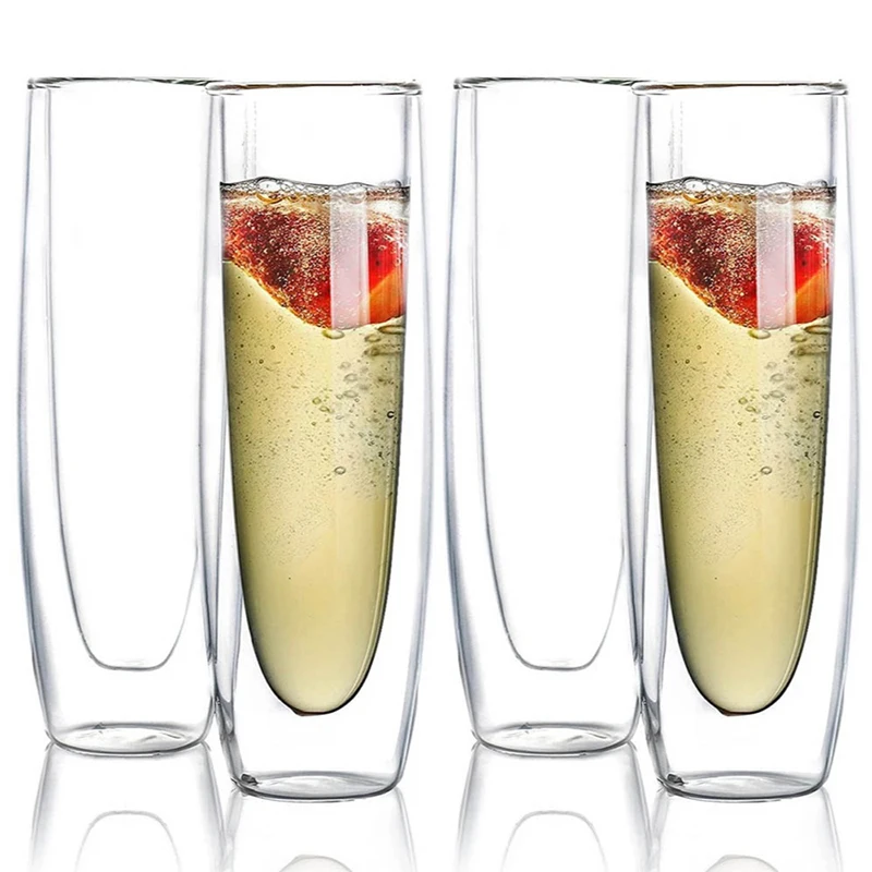 6/4/2Pcs 150Ml Champagne Glasses Double Wall Coffee Cups Glass Cup ...