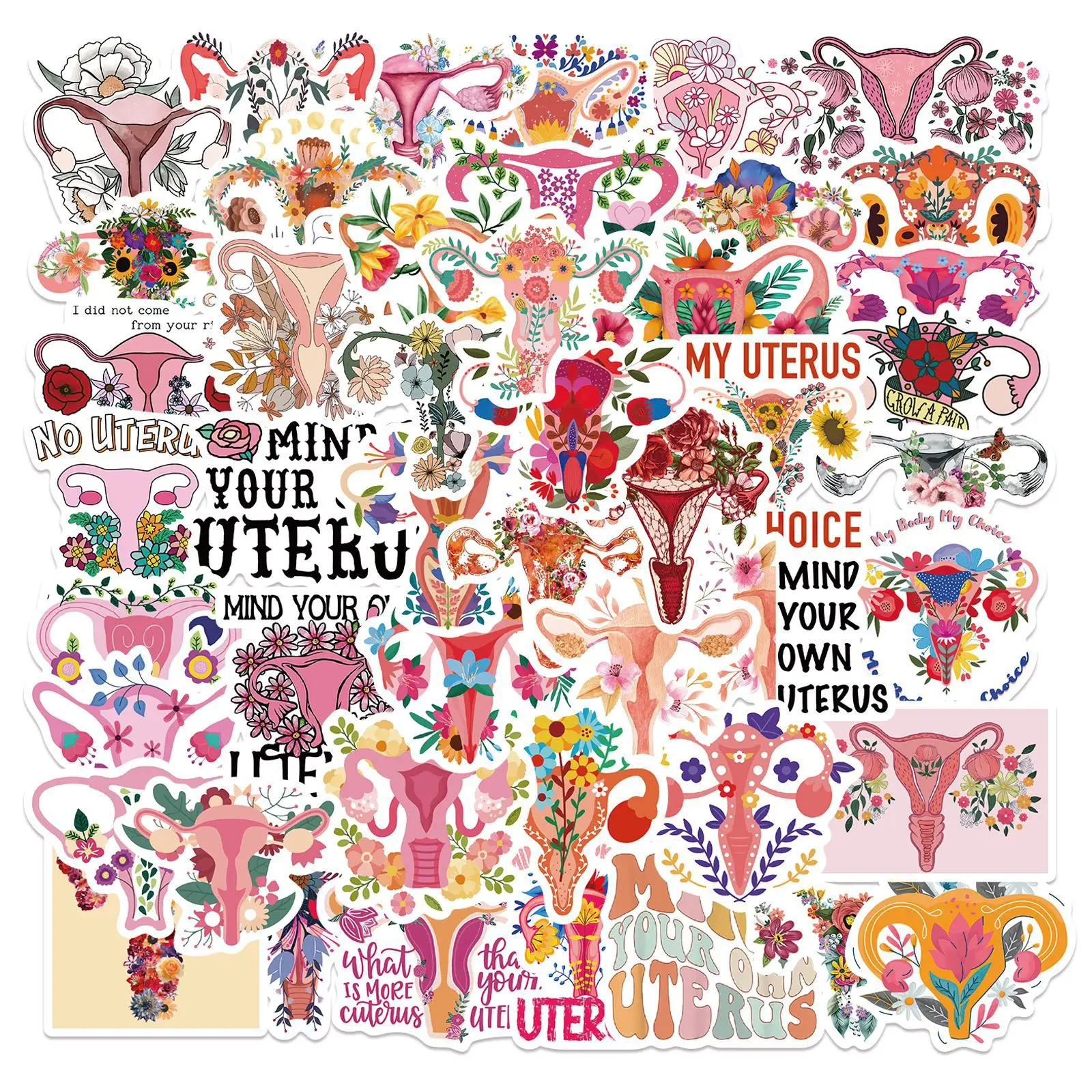 50pcs Feminine Uterus Flower Graffiti Stickers Laptop Luggage Phone ...
