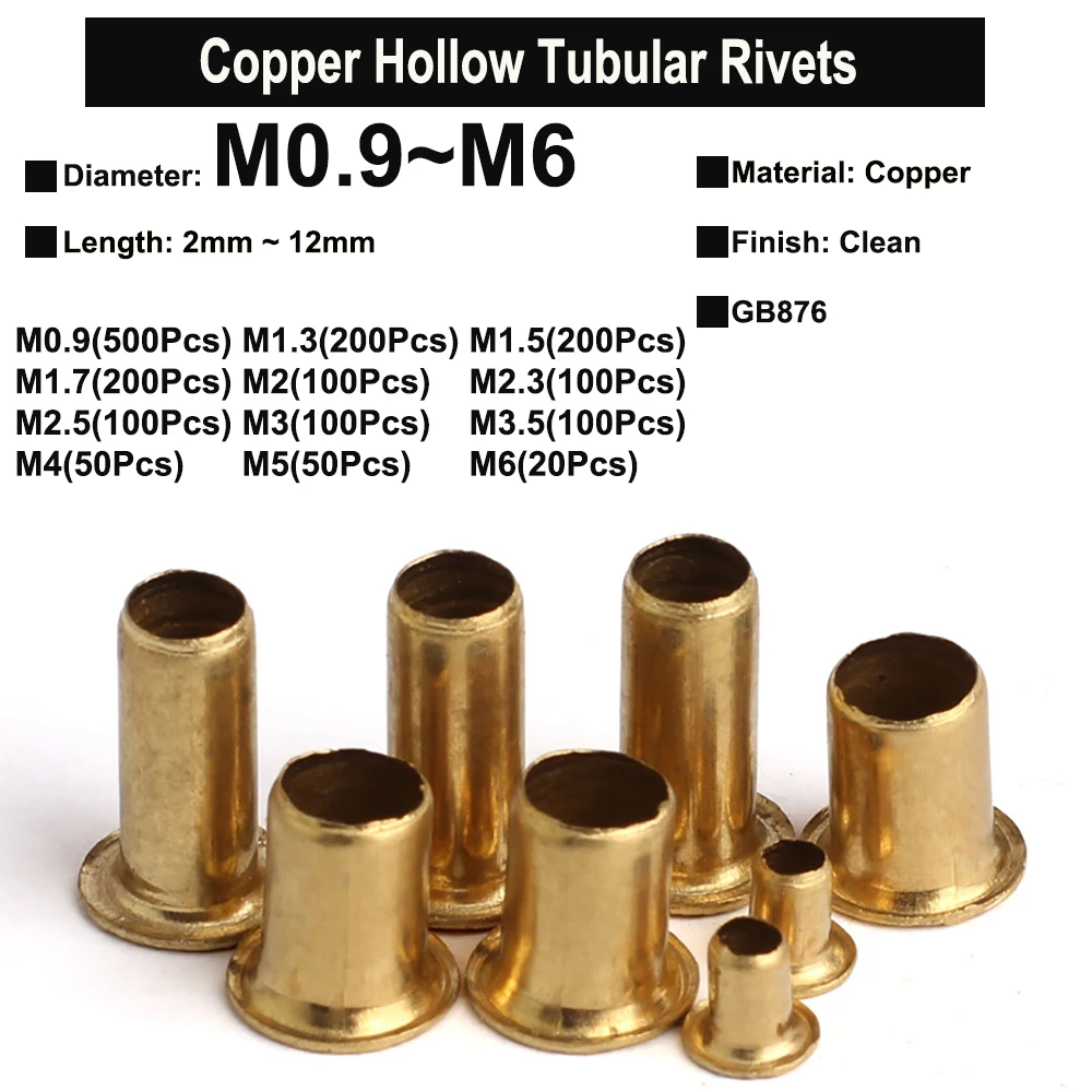 M0.9 M1.3 M1.5 M1.7 M2 M2.5 M3 M3.5 M4 M5 M6 Copper Tubular Rivets ...