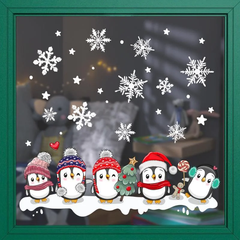 Christmas Snowflake Penguin Wall Decal Paper Static Paste Glass Paste ...