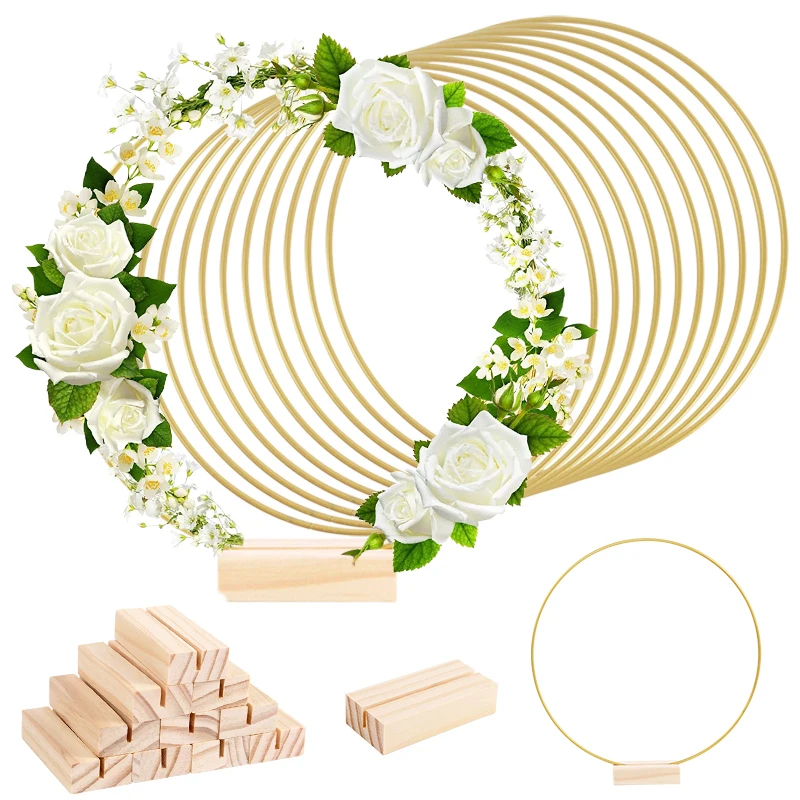 Gold Metal Floral Ring Hoop with wooden base for Wedding Party Table ...