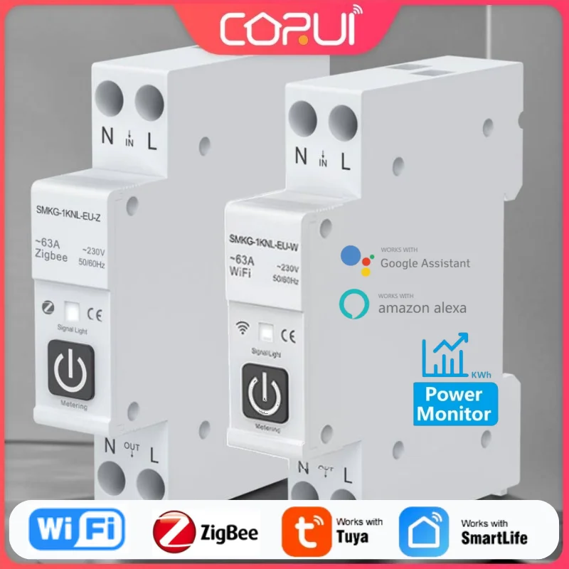 Tuya WiFi ZigBee Smart Circuit Breaker With Metering 1P 63A DIN Rail ...