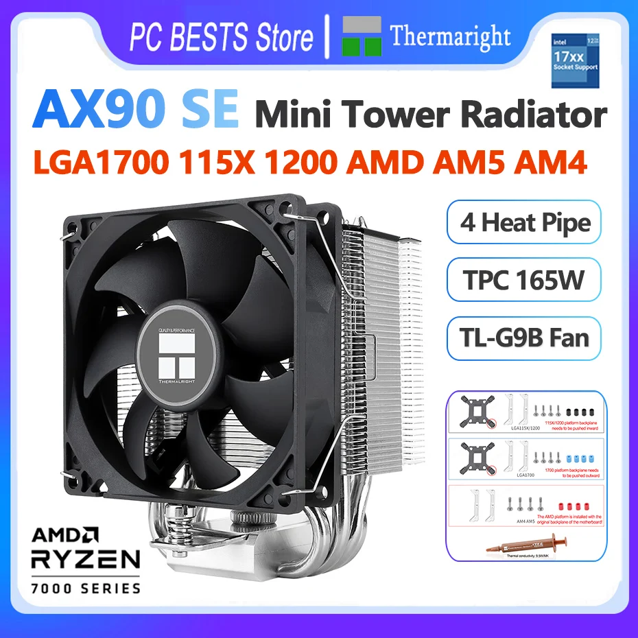 Thermalright-AX90-SE-Radiator-4-Heat-Pipe-CPU-Cooler-Mini-Tower-90mm ...