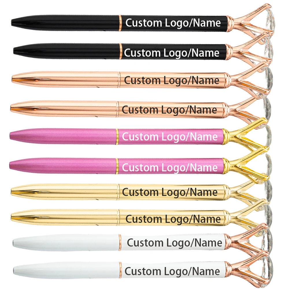 10-50-Custom-Logo-Crystal-Diamond-Pens-Engrave-Name-Text-Metal ...