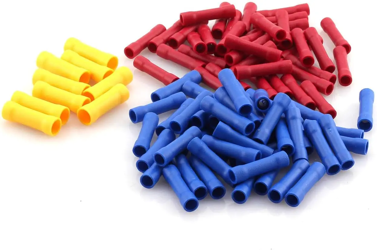 100PCS red/blue/Yellow Butt Connectors Crimp 12-10/ 22-16 AWG Butt ...