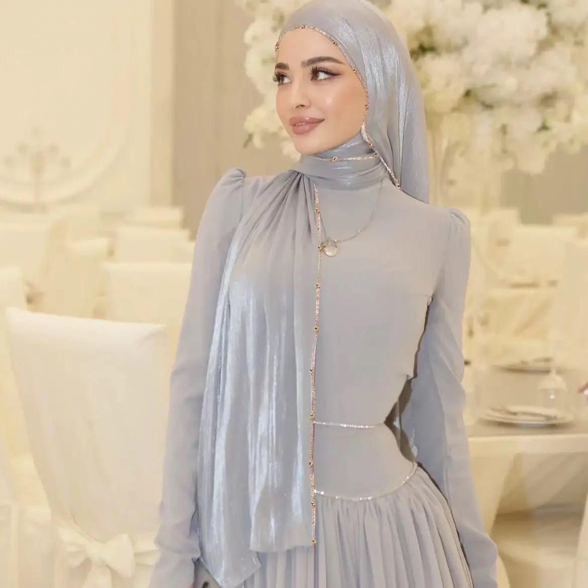 New Beading Silk Crinkle Hijab Scarf Women Shimmer Shawls Plain Muslim ...