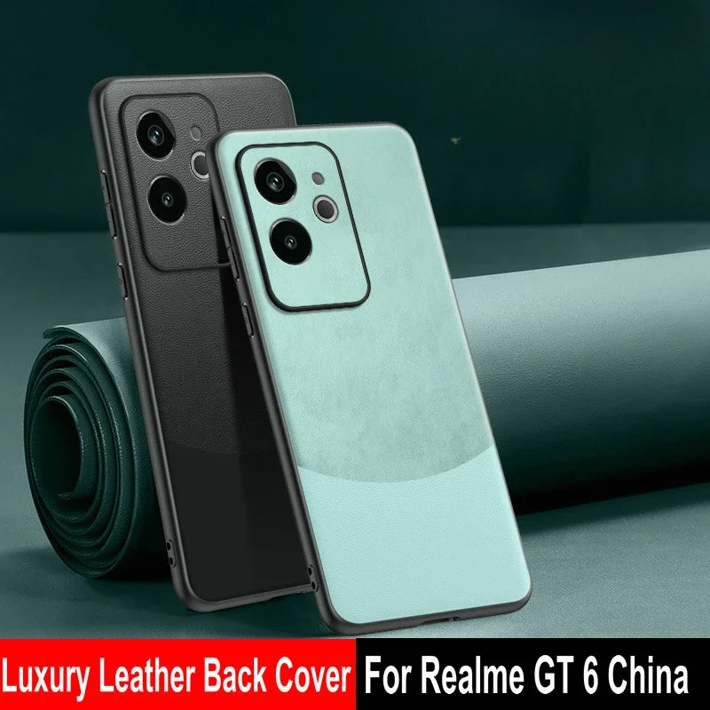 Realme GT 6 (China) Case Luxury Skin Leather Texture Slim Soft Bumper ...