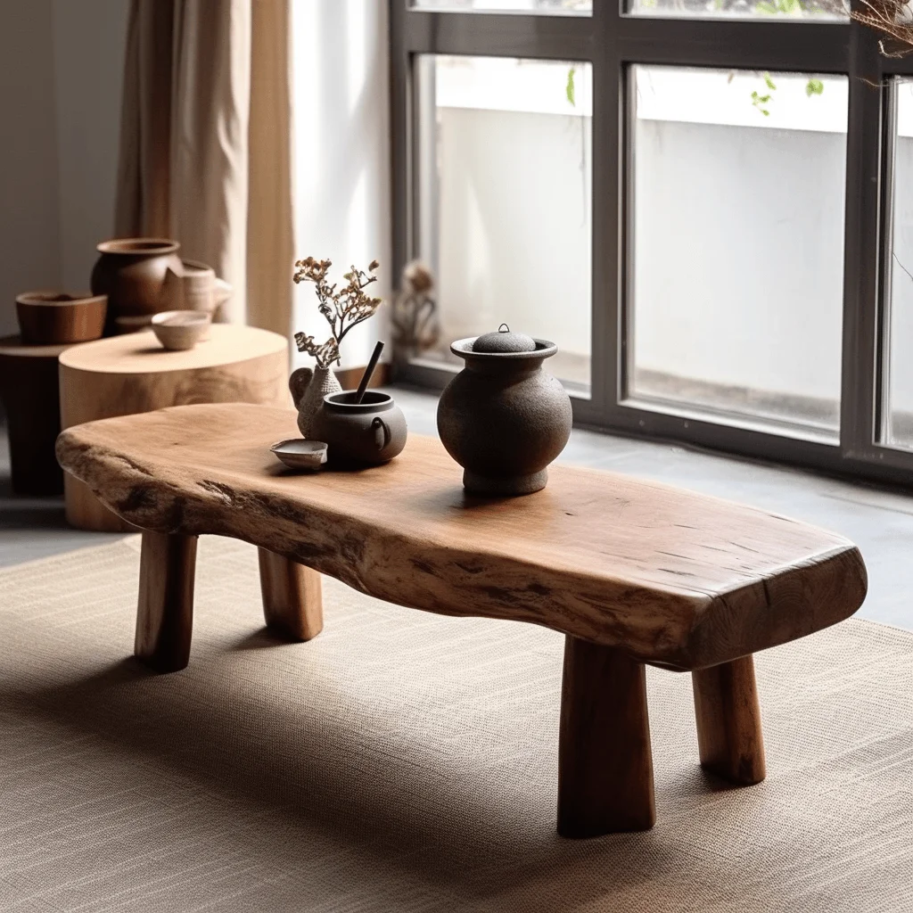 Wabi Sand wind minimalist solid wood log coffee table small tea table small apartment living ...