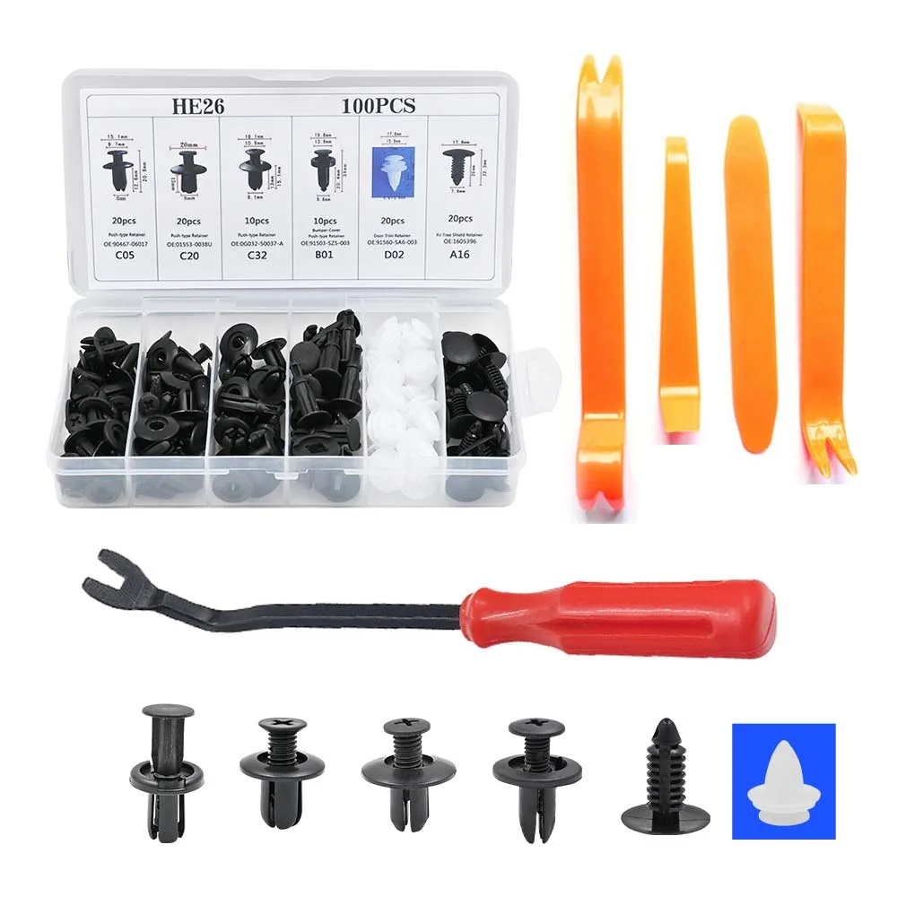 100PCS HE26 Car Rivet Fixing Hook Set For Fender Clamps Plug Suspension ...