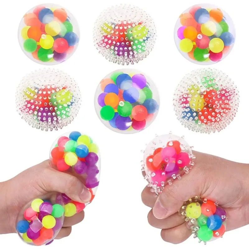 Rainbow-Pressure-Ball-Fidget-Sensory-Toy-DNA-Color-Beads-Stress-Relief ...