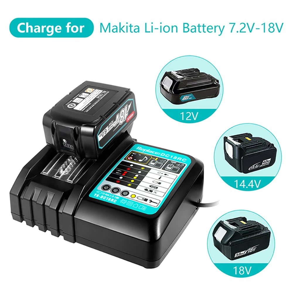 Batteries Li ion avec chargeur pour Makita, 18V, 6000mAh, 6Ah, BL1840, BL1850, BL1830, BL1860B ...
