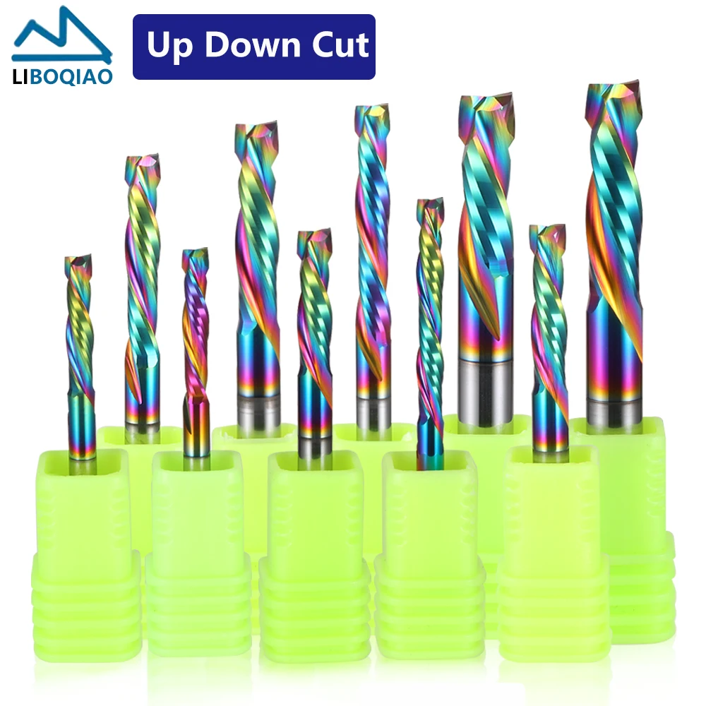 10Pcs 3.175/4/5/6/8/10mm Up Down Cut Two Flutes DLC Coated Compression ...