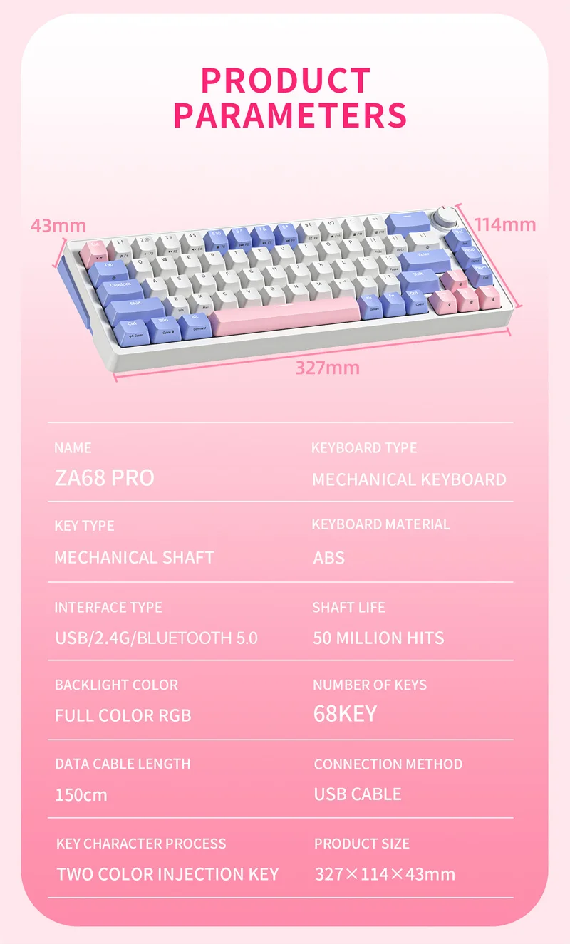 ZIFRIEND ZA68 Pro 68 Keys 3 Modes Hot Swappable Mechanical Keyboard ...