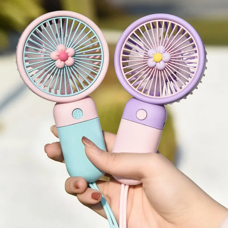 New-Flower-Cartoon-Handheld-Hanging-Rope-Small-Fan-for-Students-and ...