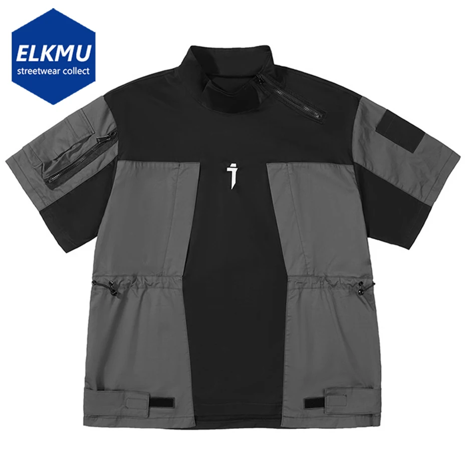 Men-Fashion-Patchwork-T-Shirts-Cyber-Punk-Techwear-Function-Black-T ...