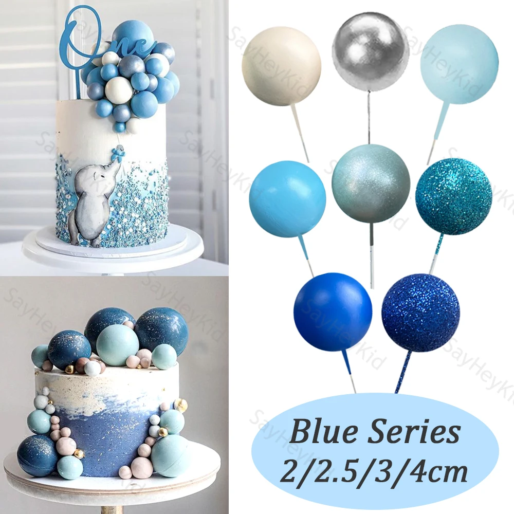 20pcs Blue Cake Topper Balls Baby Blue Navy Blue Glitter Pearl Cake ...