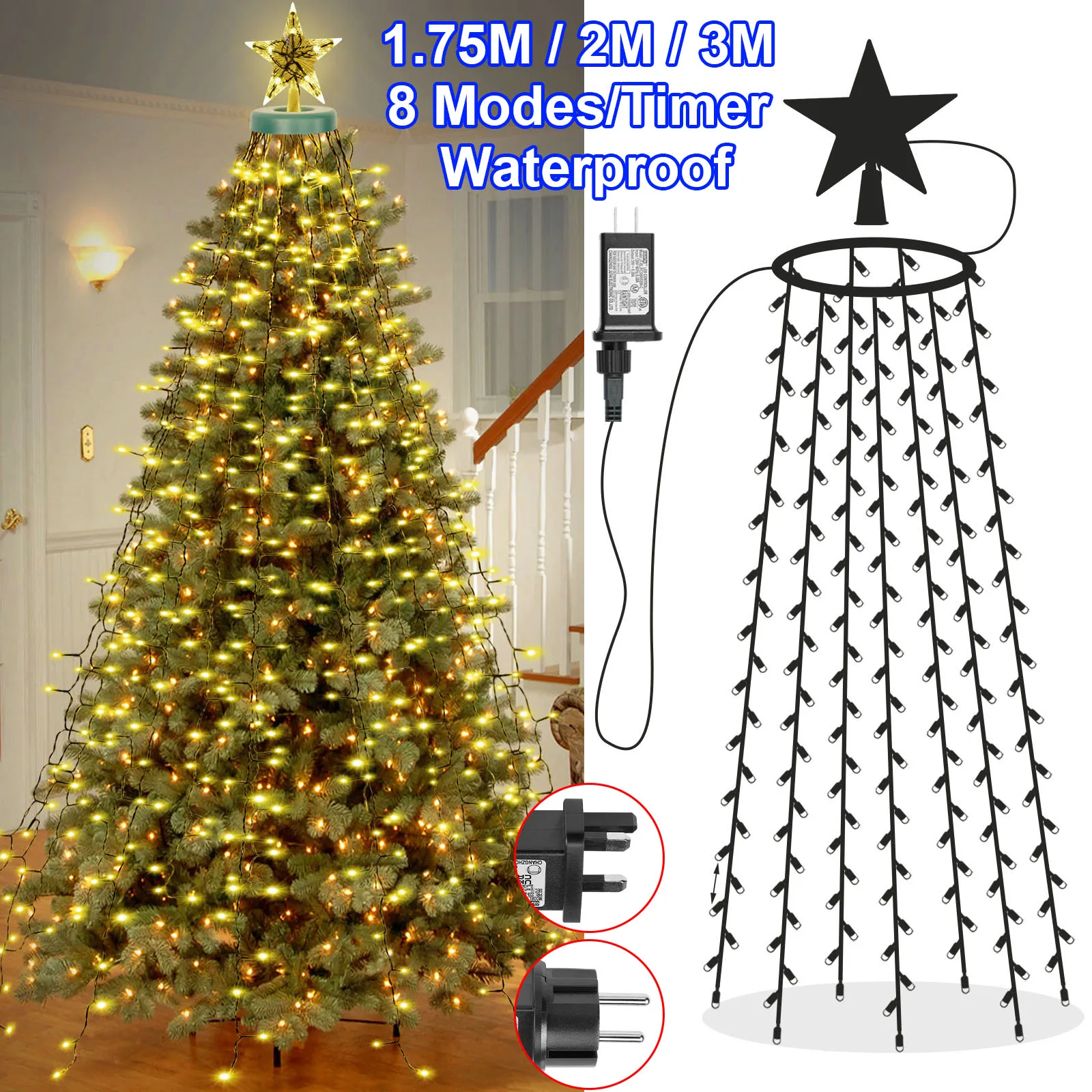Memory-490LED-Christmas-Tree-Waterfall-Lights-with-Star-Topper-8-Modes ...