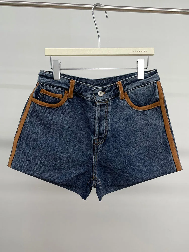 Retro-Border-Print-Fake-Pocket-Denim-Shorts-For-Women-2024-High-Quality ...