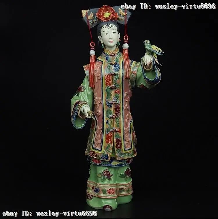 Chinese Pottery Wucai Porcelain Decoration Royal Woman Girl Parrot Bird ...