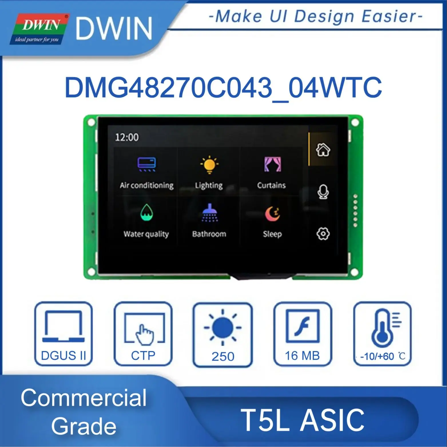 Hot Sale DWIN 4.3 Inch 480x272 TFT LCD Display HMI Touch Screen Smart Screen Low Price