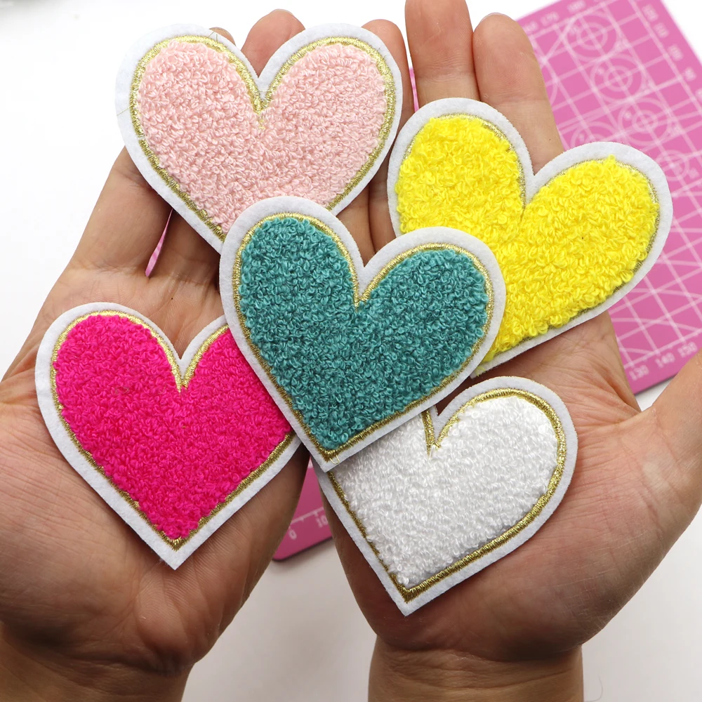 5PC-LOT-Heart-Iron-onTowel-Patches-Chenille-Patches-Embroidered-Patch ...
