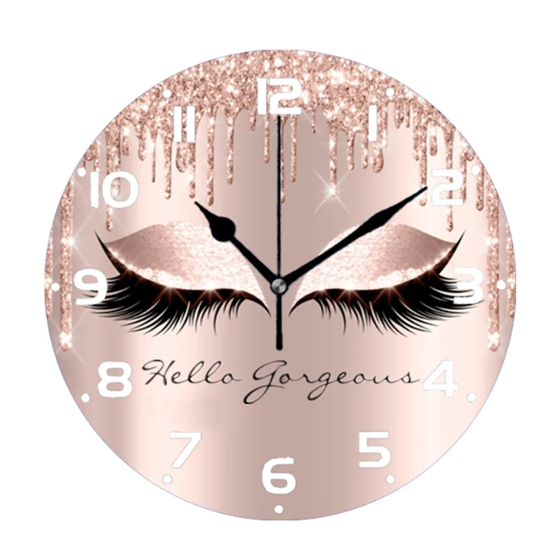 Luxury-Rose-Gold-Glitter-Eyelash-Beauty-Salon-Wall-Clock-Makeup-Artist ...