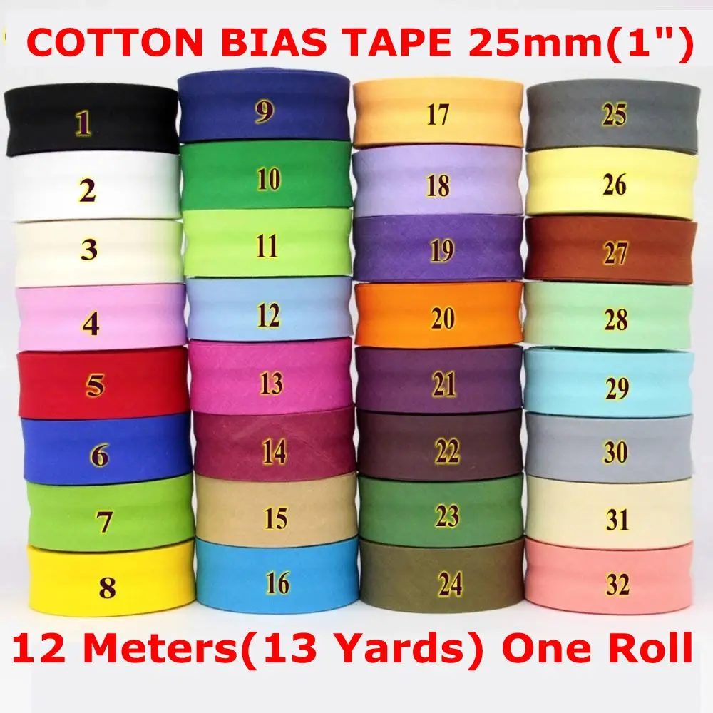 25mm-1-Extra-Width-12-Meters-Backside-Ironed-Single-Folded-Cotton-Bias ...