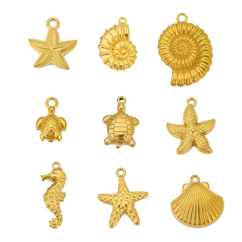 3pcs-Stainless-Steel-Ocean-Theme-Shell-Starfish-Turtle-Conch-Charms-for ...