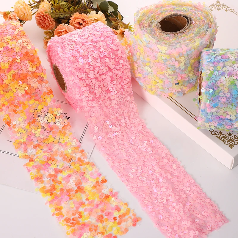 10yards-8cm-Round-Tulle-Color-Sequin-Embroidery-Organza-Ribbon-DIY ...